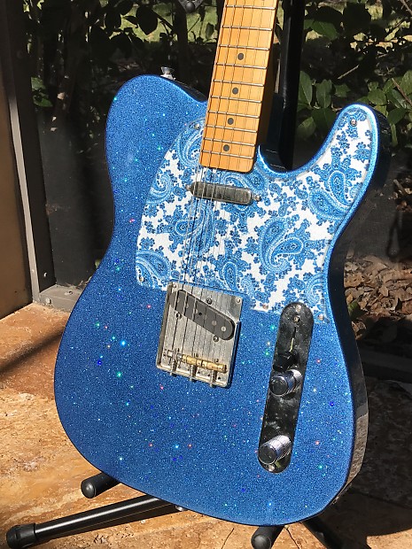 Crook Custom Waterfall Telecaster recent Blue Sparkle Paisely | Reverb