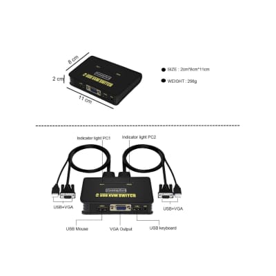 SKLTD 2 Port USB VGA KVM Switch, 2 in 1 Out Dual Port VGA | Reverb