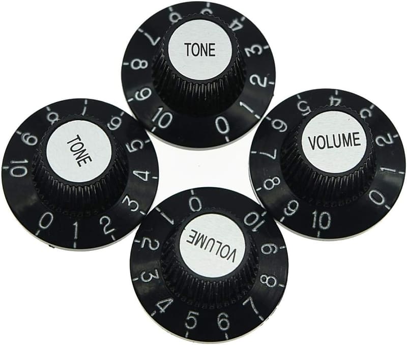 4X Black with Silver Cap LP Guitar Witch Hat Knobs Top Hat | Reverb