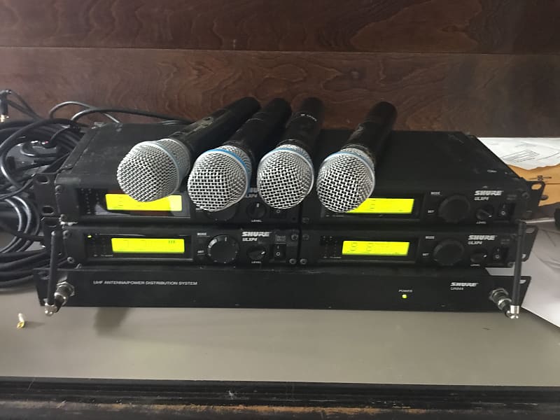 4 Shure Mic Wireless system. ULXP4 receivers ULX2 Mics SM87a, | Reverb