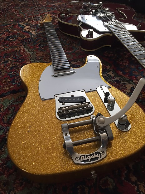 Fender telecaster body w/ bigbsy flake gold mjt build vintage | Reverb