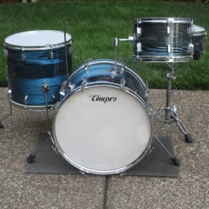 Tempro Vintage 1960s Drum Kit, Japan Made, Blue/Black Strata, | Reverb