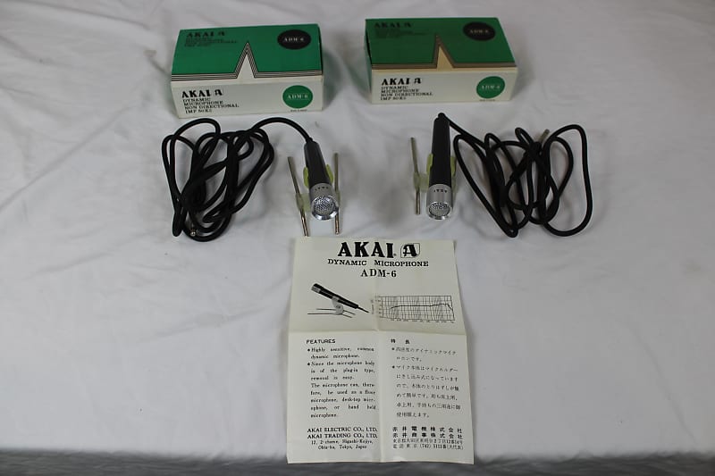 Pair of 1960’s Akai ADM-6 HiZ Dynamic Microphone with Stand | Reverb
