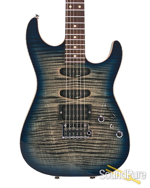 Anderson Drop Top Natural Black to Dark Blue Burst w/Binding | Reverb