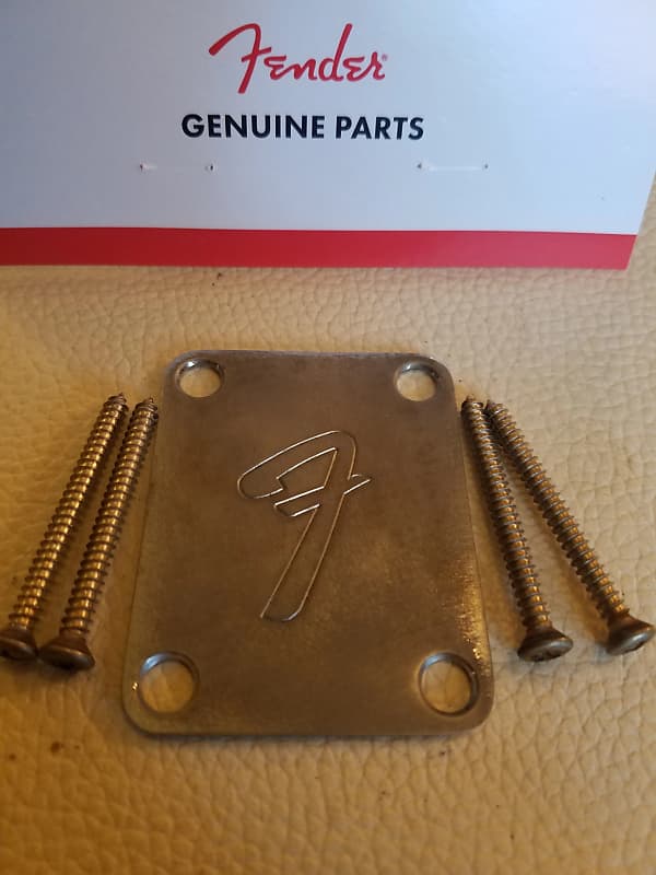 Genuine Fender Stratocaster Telecaster F logo Neck Plate Aged | Reverb
