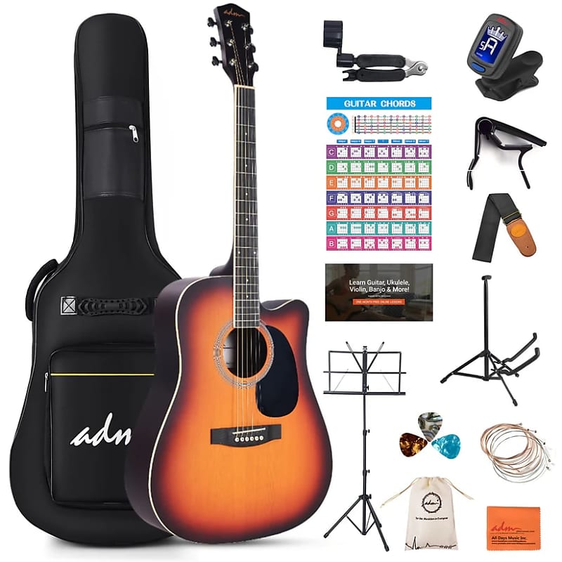 ADM Cutaway Acoustic Guitar Kit with Free Lesson for Beginner | Reverb