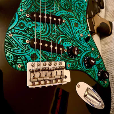 turquoise paisley laser engraved wood pickguard for | Reverb