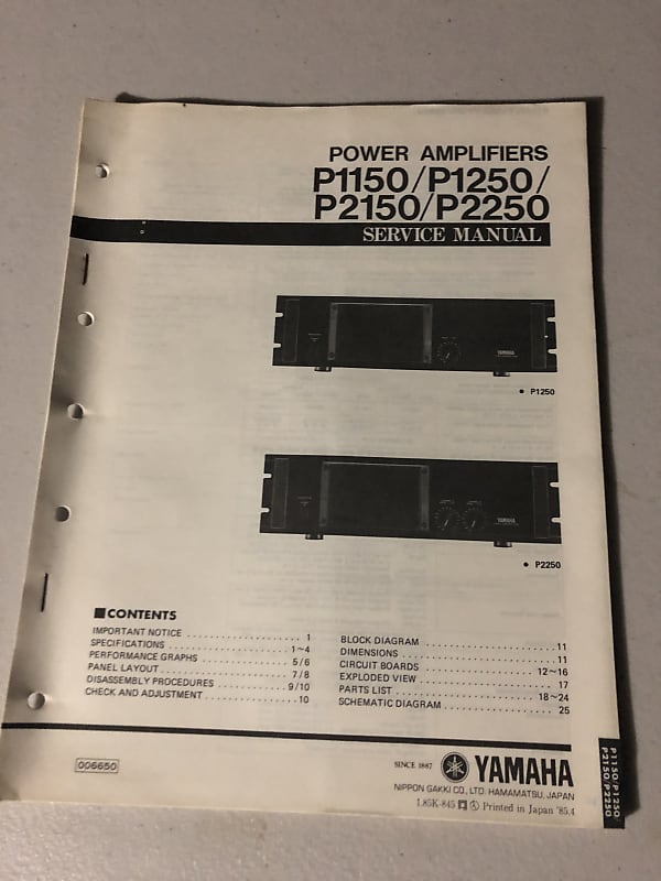 Yamaha P1150/P1250/P2150/P2250 Power Amplifiers Service | Reverb