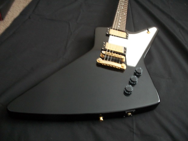 Epiphone 58 Korina Explorer Ebony, Gold hardware | Reverb