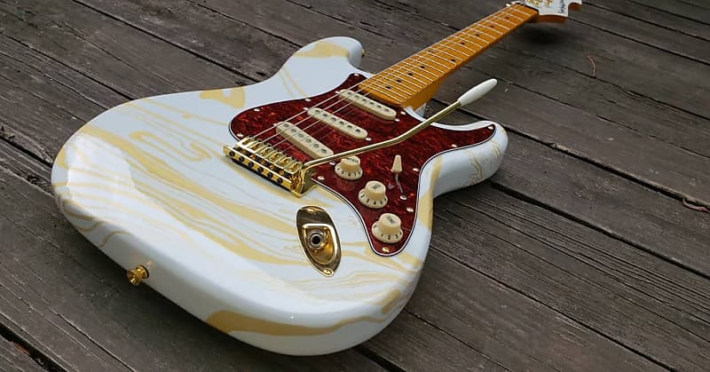 Spectrum Stratocaster White And Gold Swirled | Reverb