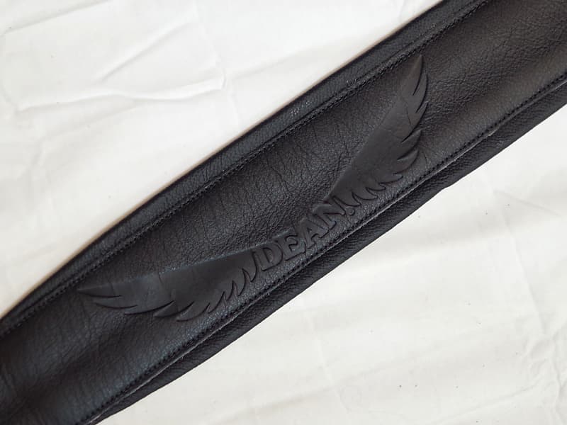 DEAN Padded Black Leather Wings Logo GUITAR Strap NEW - Logo | Reverb