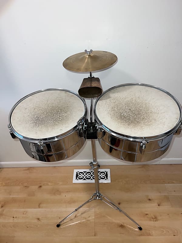 Crest Timbales with Stand and Hardware. 1990 Chrome 14" & 15" | Reverb