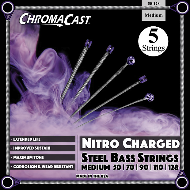 ChromaCast Nitro Charged 5 String Steel Bass Strings, Medium | Reverb