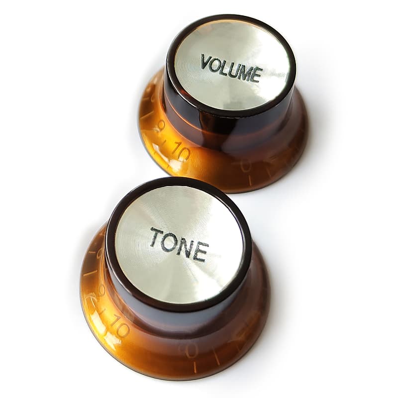 Top Hat Bell Reflector Knobs – Amber Silver - 1x Volume & 1x | Reverb