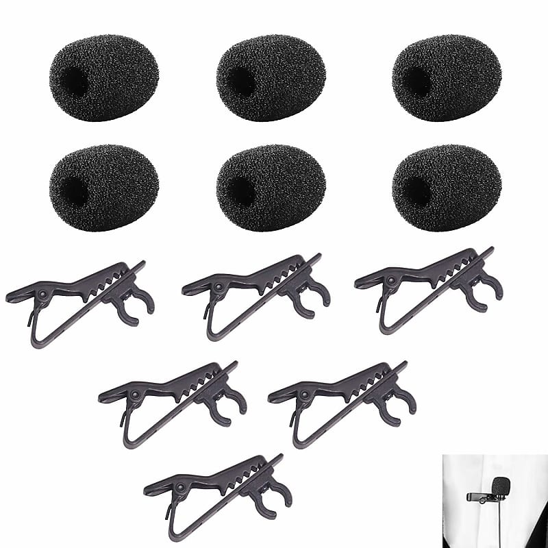 (6 Packs) Foam Windscreen & Lapel Clips, Microphone | Reverb