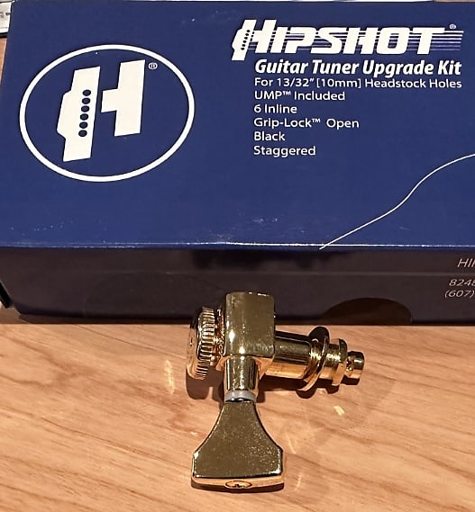 Hipshot GripLock Locking Tuners, 6 In Line, Staggered, Gold | Reverb