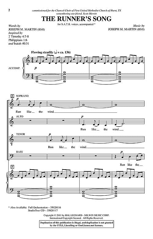 The Runners Song Satb Joseph M Martin | Reverb
