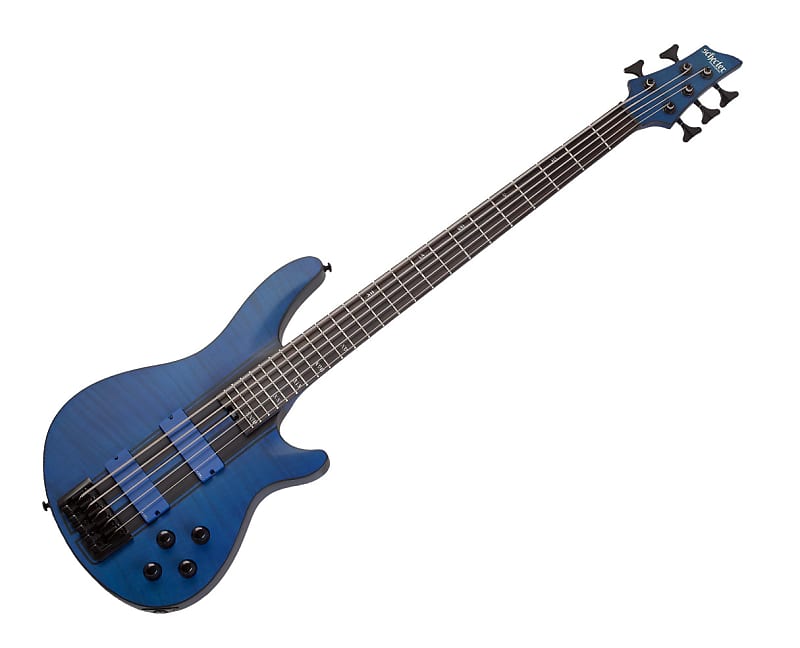 Schecter C-5 GT Bass - Satin Trans Blue w/Black Racing Stripe | Reverb