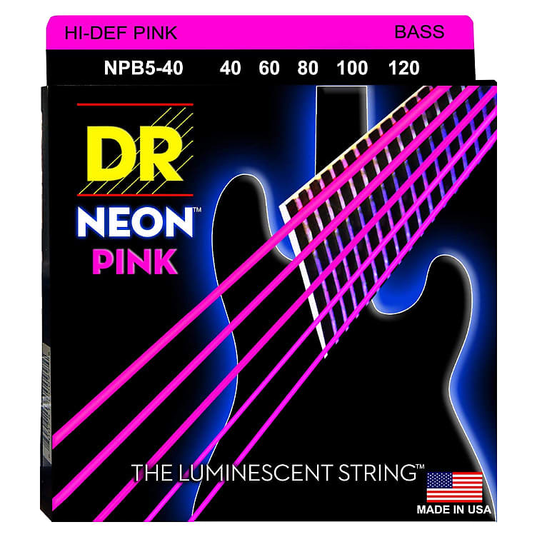 DR Strings HI-DEF NEON Bass Guitar Strings (NPB5-40) | Reverb