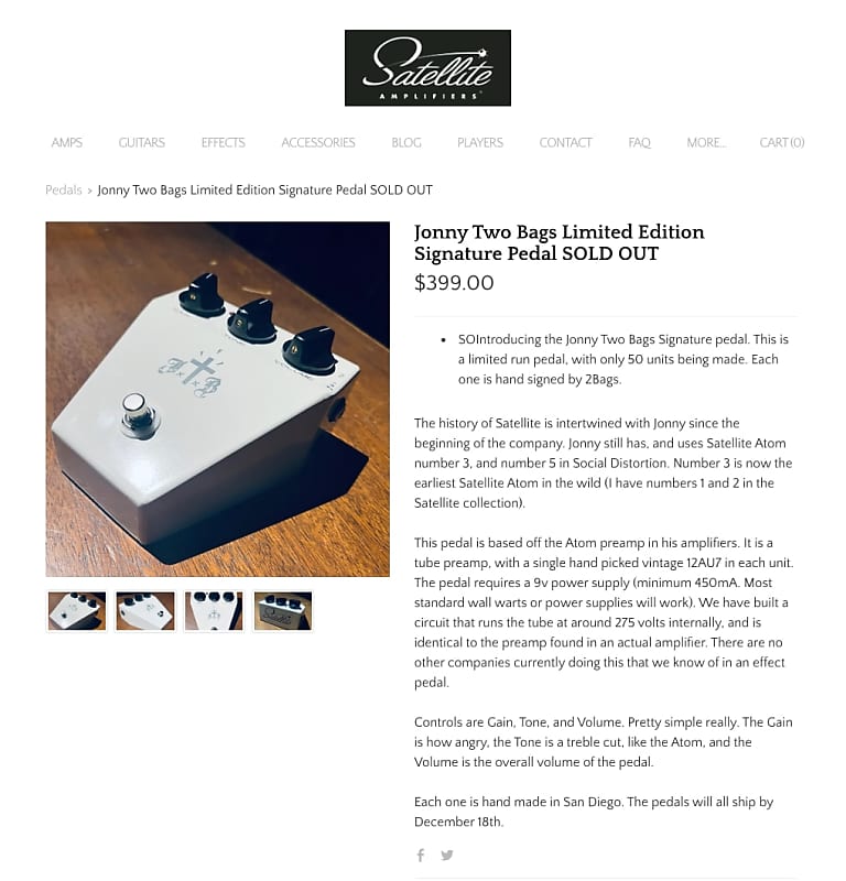 Satellite Jonny Two Bags Signature Tube Pedal, social | Reverb UK