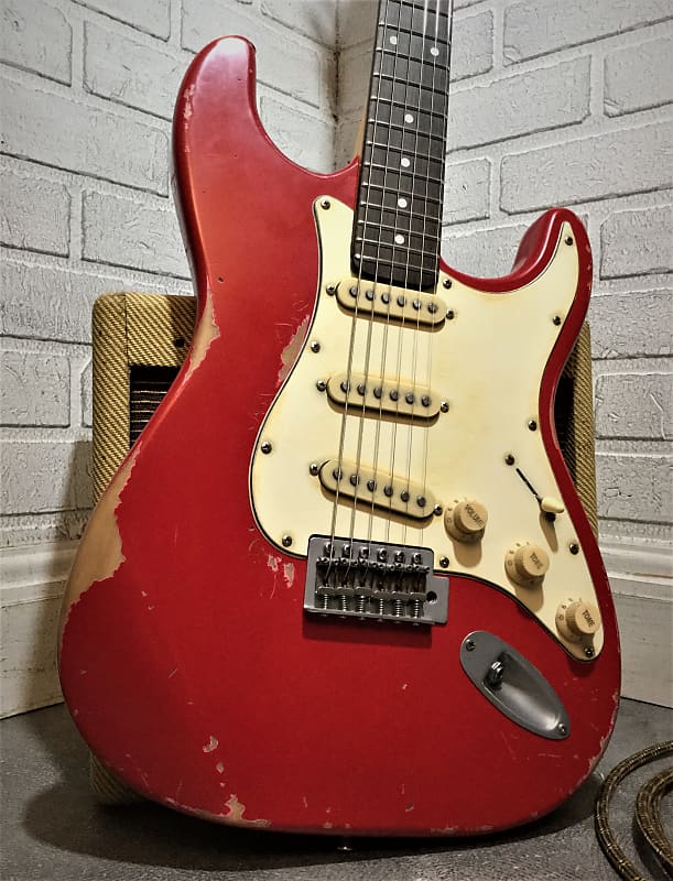 USA Relic Strat Style Electric Guitar Road Worn Red by Nate's | Reverb