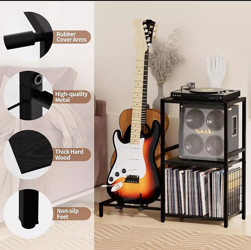 End Table with Guitar Stand,Record Player Stand,Vinyl Records | Reverb