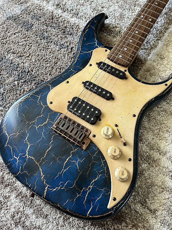 EMG loaded relic aged AXL BadWater SRO Blue Crackle fender | Reverb