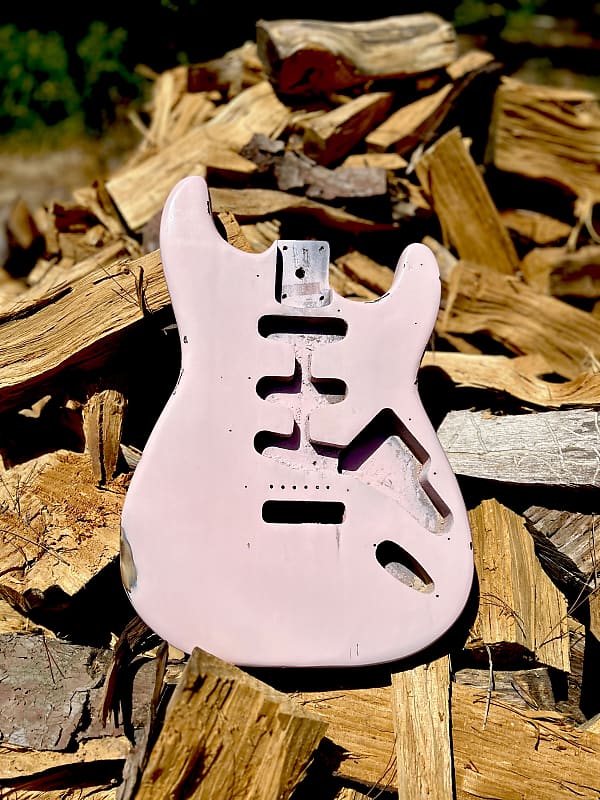 Squier Stratocaster body - Refinished in Reliced Shell Pink | Reverb