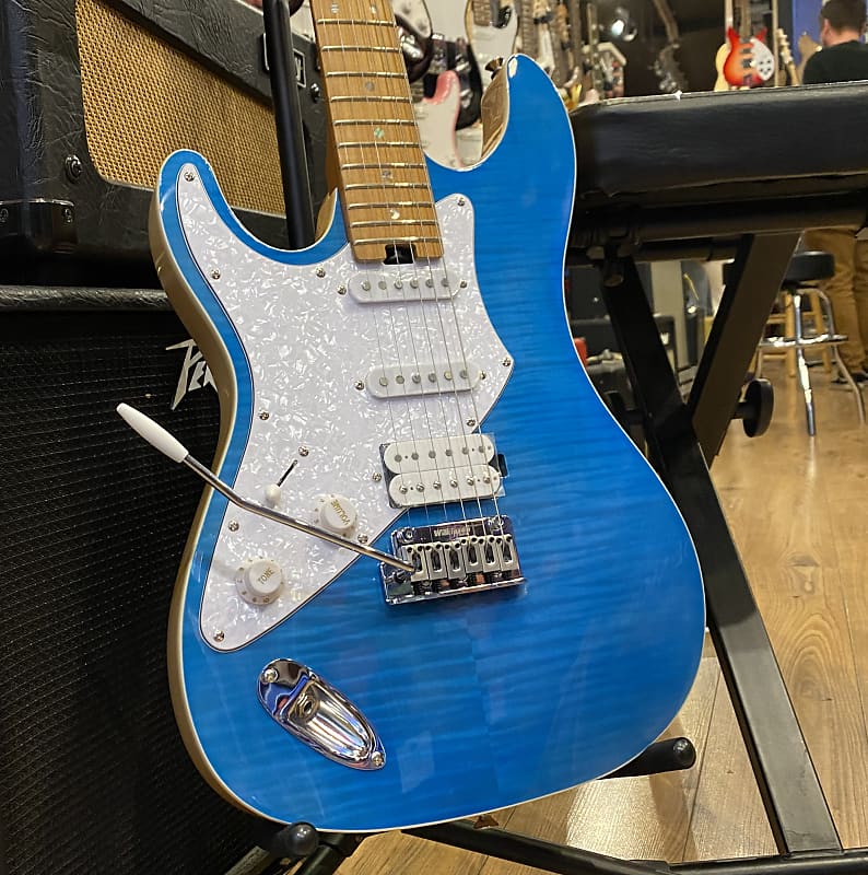 Aria 714 MK2 L/H TQBL Fullerton HSS - Turquoise Blue Flame | Reverb UK