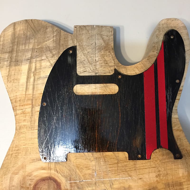 Rusted Relic Telecaster guard black paint w/metallic red | Reverb