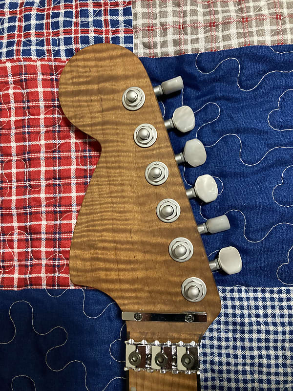 Warmoth CBS Strat Neck 5A Roasted Flame Maple Floyd Boatneck | Reverb