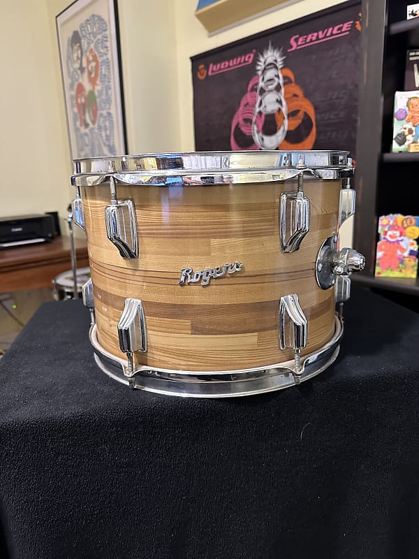 Rogers 9x13 Vintage Rack Tom Script Badge - Butcher Block | Reverb