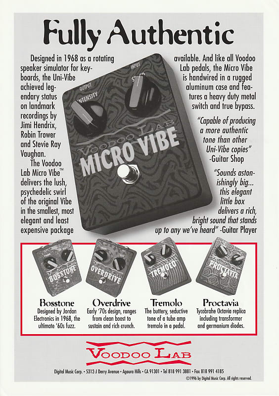 Voodoo Lab- Micro Vibe, promotional cut-sheet, 1996 | Reverb