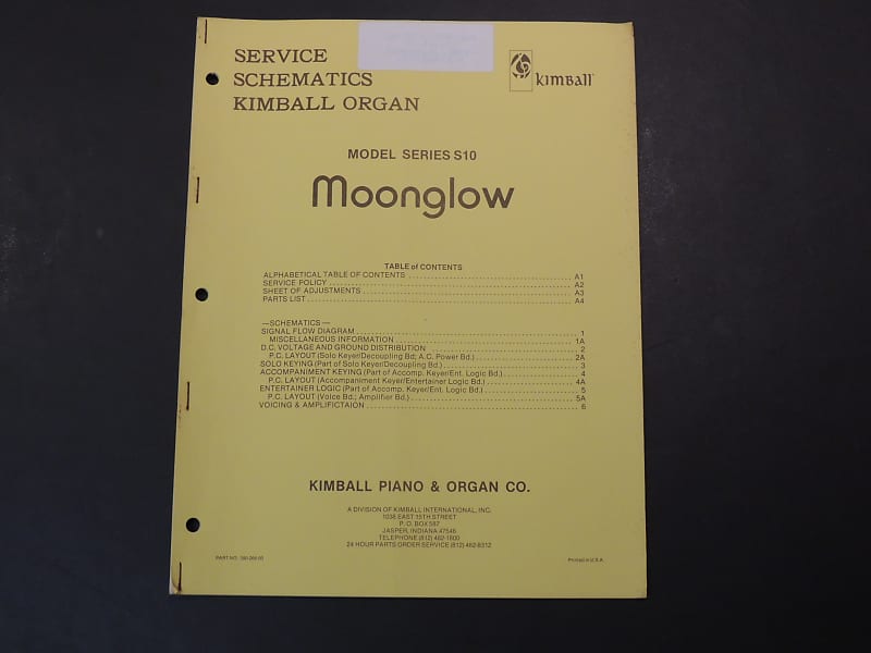 Kimball Moonglow Model Series S10 Service Manual [Three Wave | Reverb