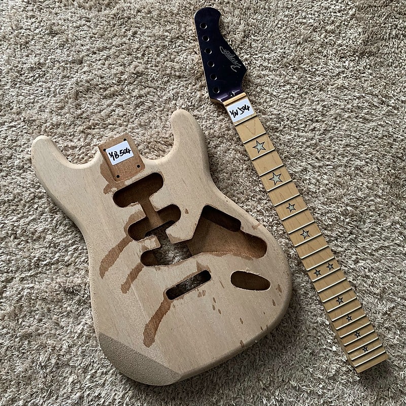 Solid Mahogany Strat Style Guitar Body with Maple Neck | Reverb
