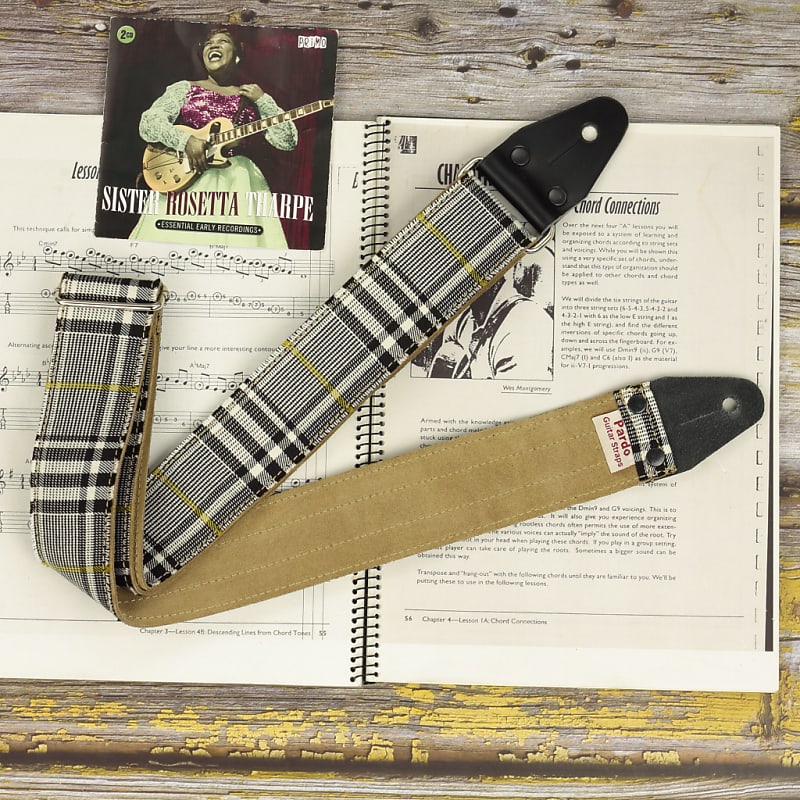 Pardo retro guitar strap model Black & White plaid, backing | Reverb