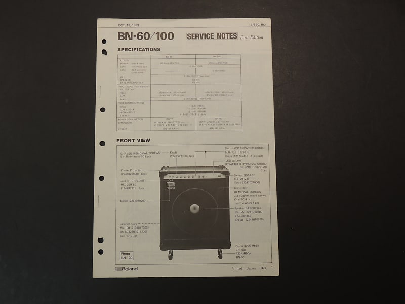 Roland BN-60/100 Service Notes [Three Wave Music] | Reverb
