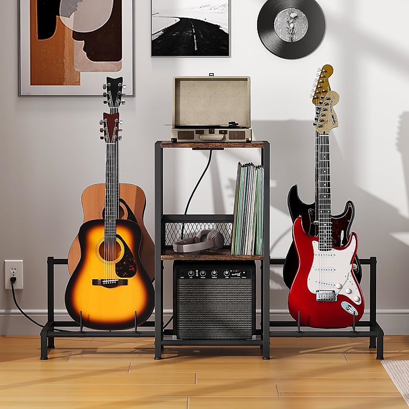 Guitar Stand for 4 Guitars with 3-Tier Storage Shelf, Guitar | Reverb