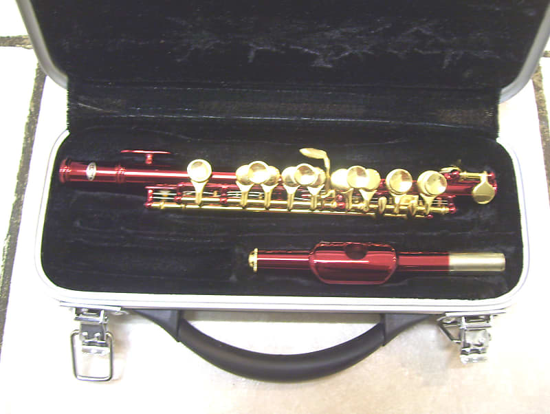 Red Piccolo with case, brand new. Gold keys | Reverb