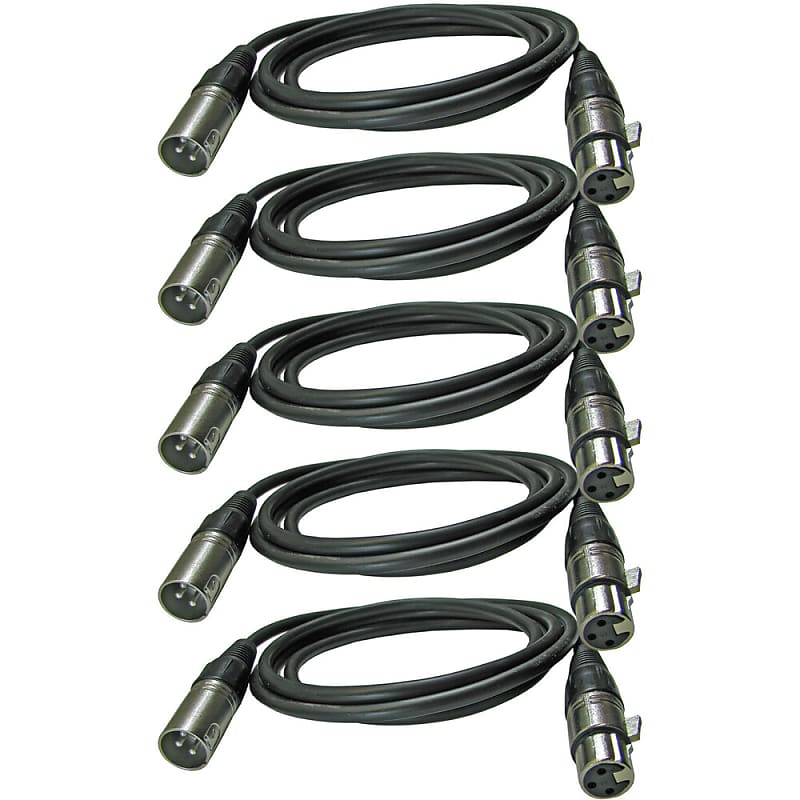 5 Pack - 3 Pin Xlr Extension Microphone Mic Cable Male Female | Reverb