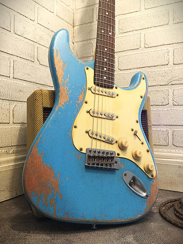 USA Relic Strat Style Road Worn Sonic Blue Electric Guitar by | Reverb