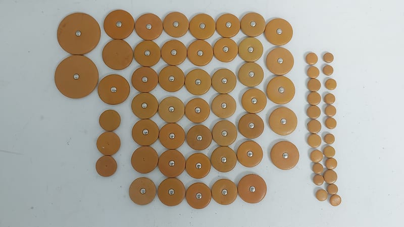 Lot of 71 Saxophone Pads - NOS Various Sizes and Thickness | Reverb