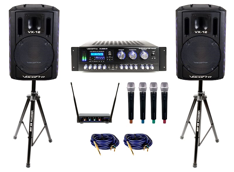VocoPro Prof Karaoke System, 12” Speakers w/ Stands, 600W | Reverb