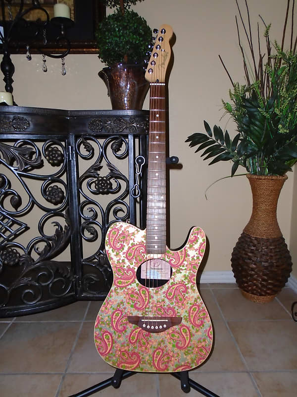 Fender Telecoustic Flower Paisley Pink Acoustic Electric | Reverb