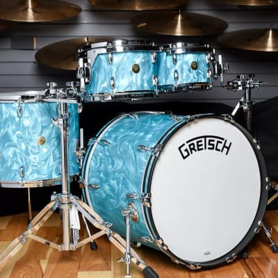 Gretsch BROADKASTER 5 piece drum set - 2014 Aqua Satin Flame- | Reverb