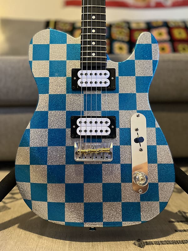 Warmoth Custom - Blue Sparkle Checkerboard Electric Guitar | Reverb