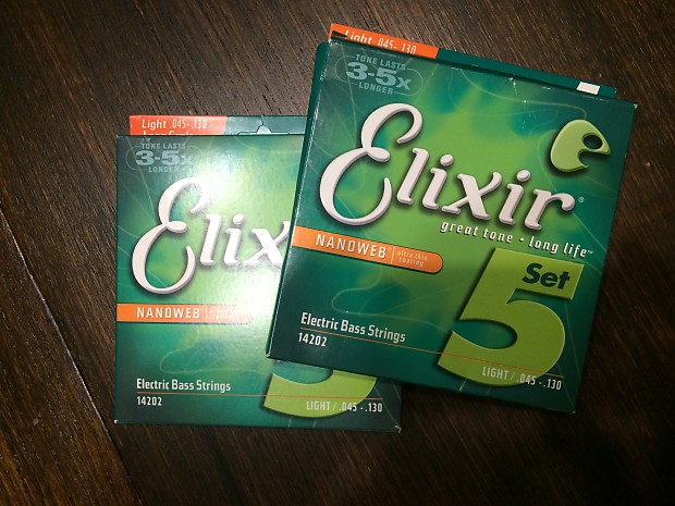 Elixir Bass 5 String Set Light, Long Scale Nanoweb String | Reverb