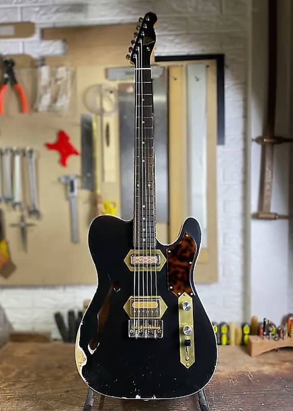 Lung Guitars Custom Thinline Telecaster - Black Relic | Reverb