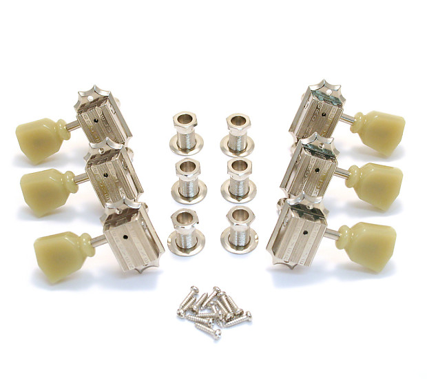 Grover Vintage Series Tuners Set of 6, Nickel 3+3 Plastic | Reverb