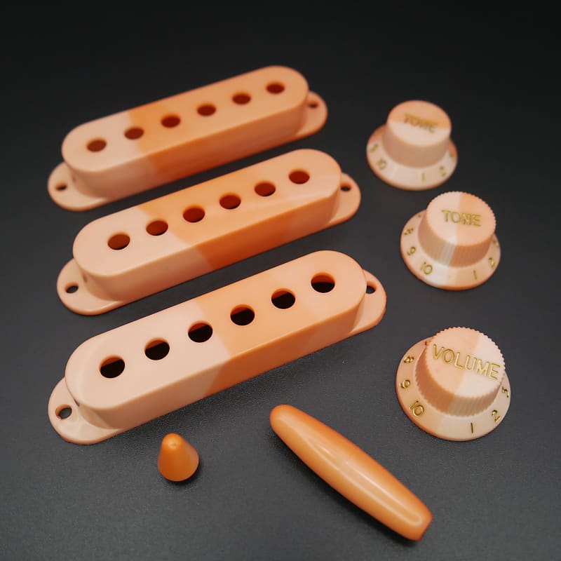 #455 Orange 48/50/52 SSS Stratocaster Pickup Covers, Knobs, | Reverb